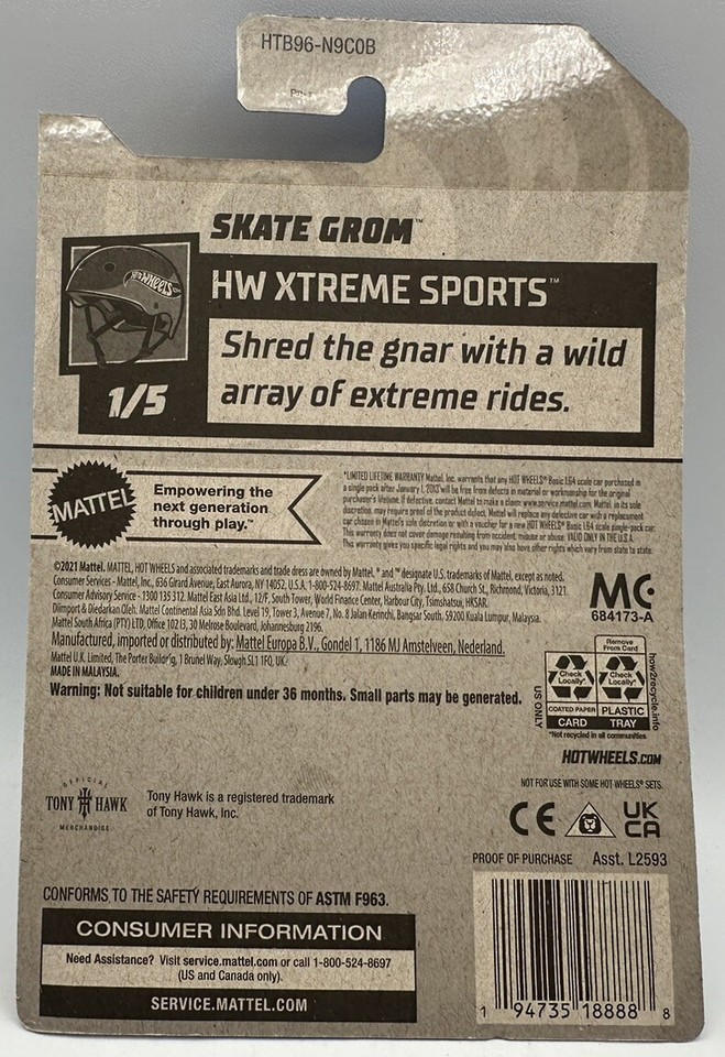 Hot Wheels Tony Hawk Skate Grom HW Xtreme Sports Guaranteed For Life ...