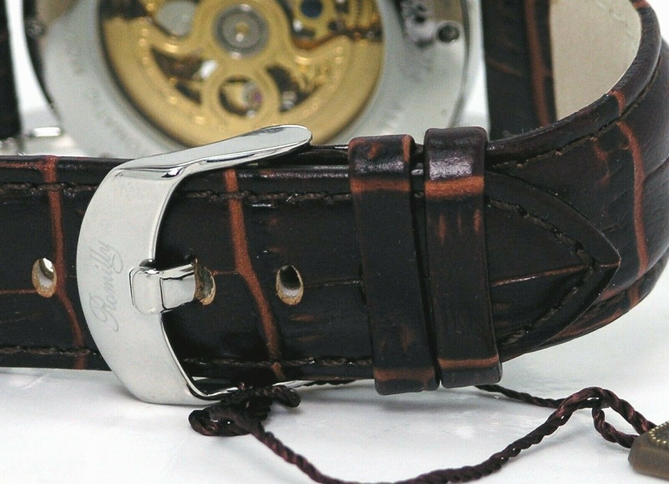 NEW ROMILLY CABOT AUTOMATIC SKELETON MULTI FUNCTION WATCH SILVER BROWN ...