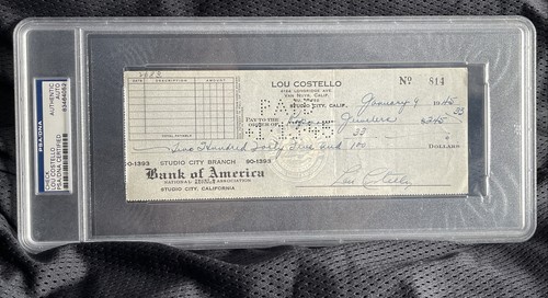 Lou Costello VERY CLEAN Sig Signed Authentic Autographed Check PSA/DNA ...