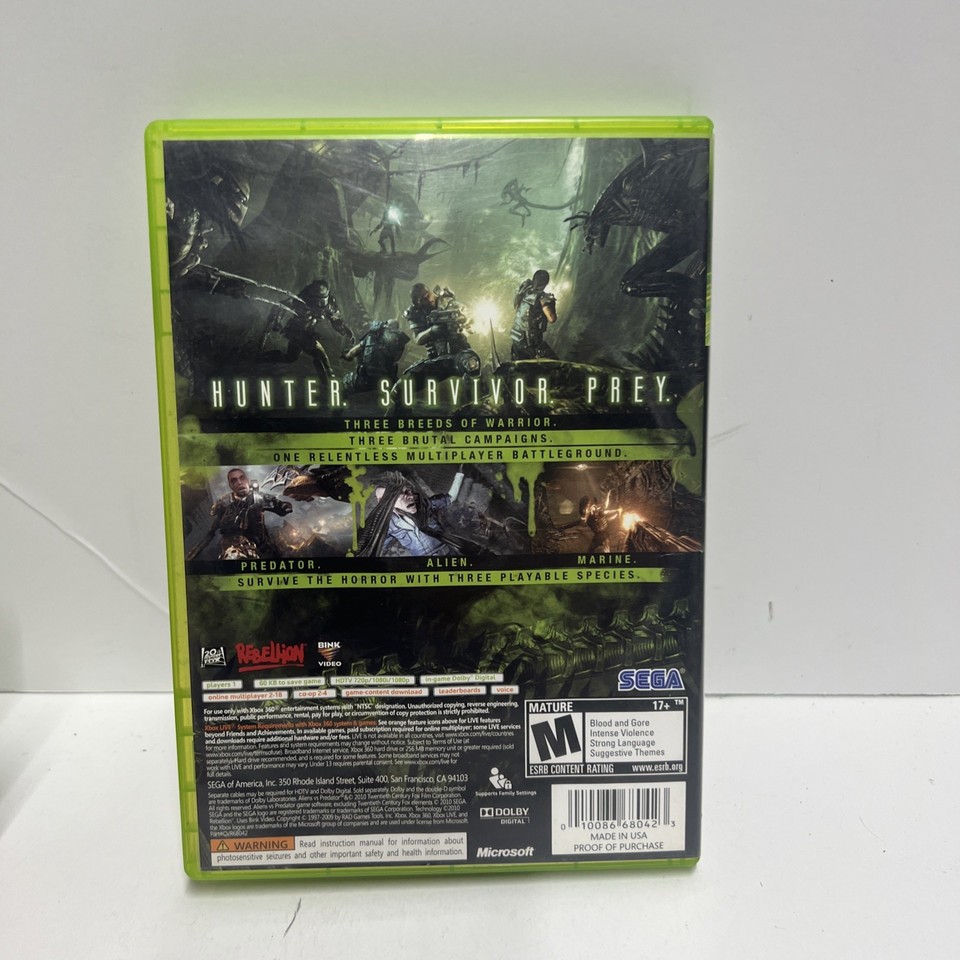 Aliens vs. Predator Microsoft Xbox 360 Video Game USED TESTED COMPLETE ...
