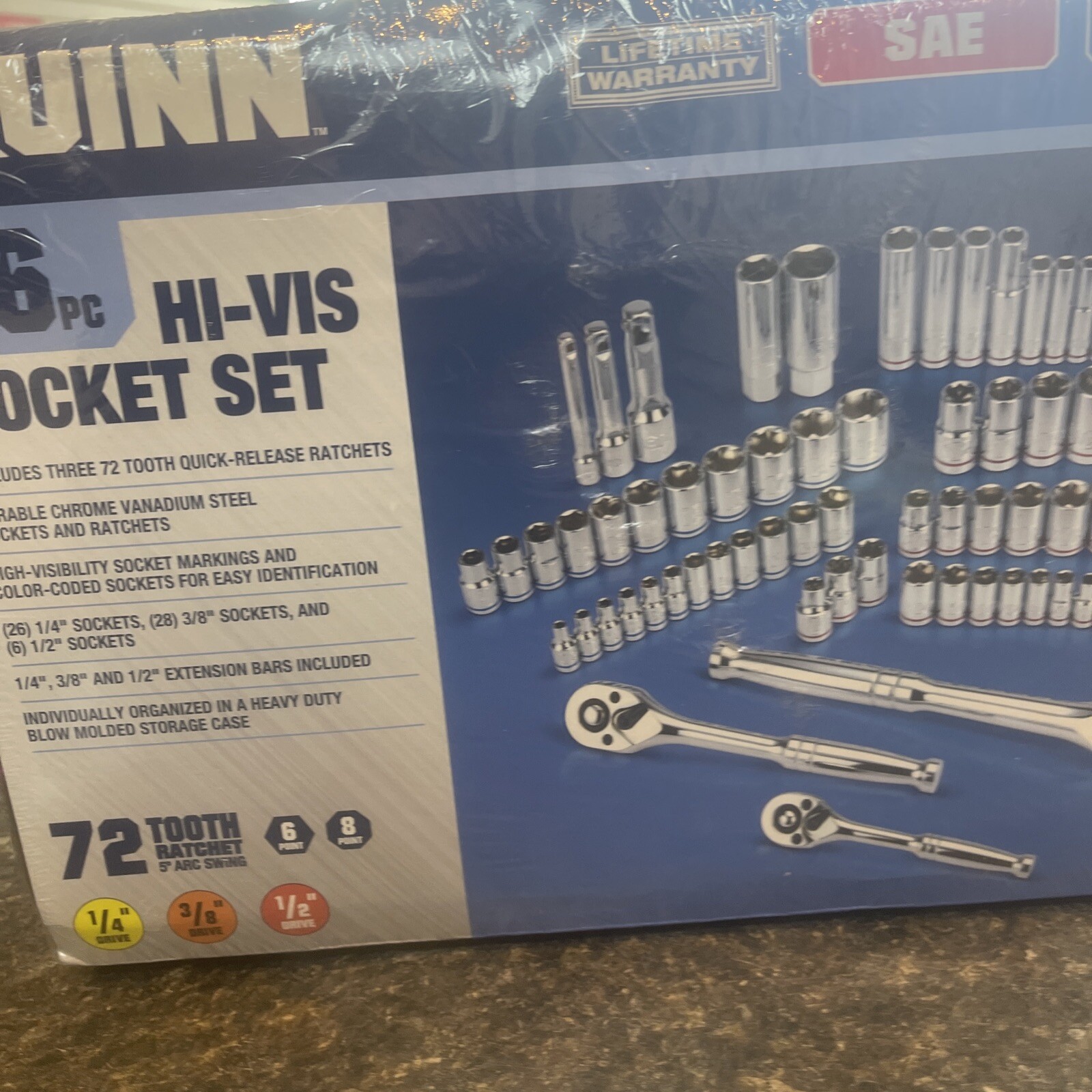 Quinn 64267 1/4" 3/8" & 1/2" Drive Socket & Ratchet SAE & Metric 66 ...