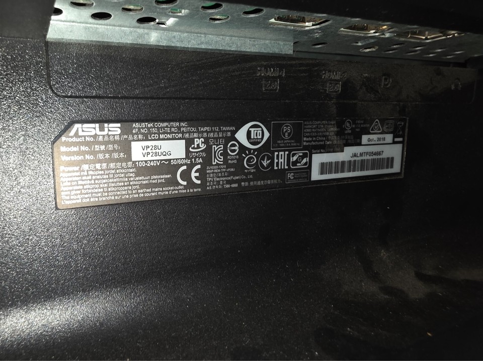 ASUS VP28UQG 28in. Monitor 4K/UHD 3840x2160 1ms 3840x2160 - Black ...