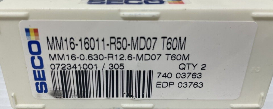 SECO Carbide Inserts QTY2 MM16-16011-R50-MD07 T60M | eBay
