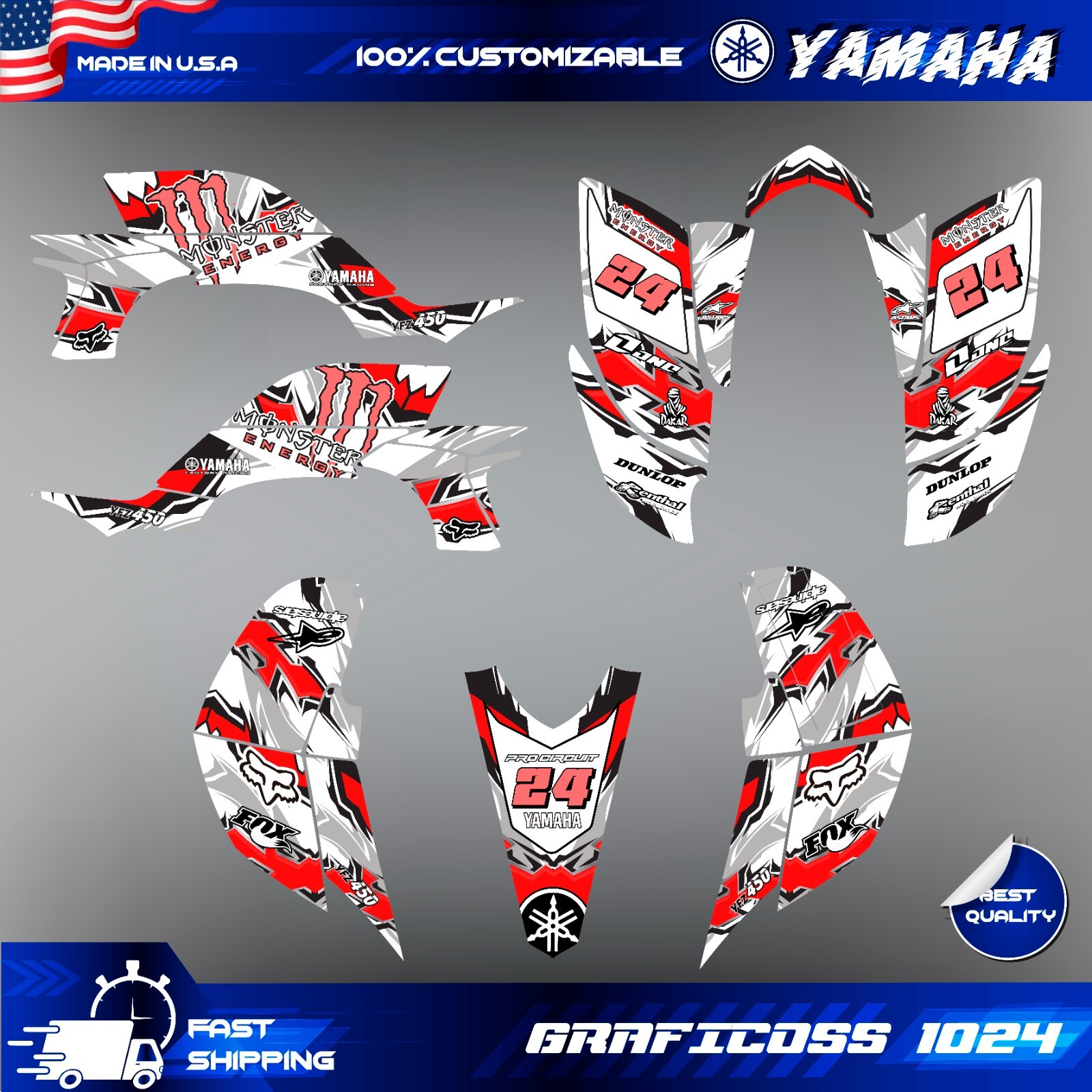 Yamaha YFZ 450 graphics kit 2003 2004 2005 2006 2007 2008 stickers ...