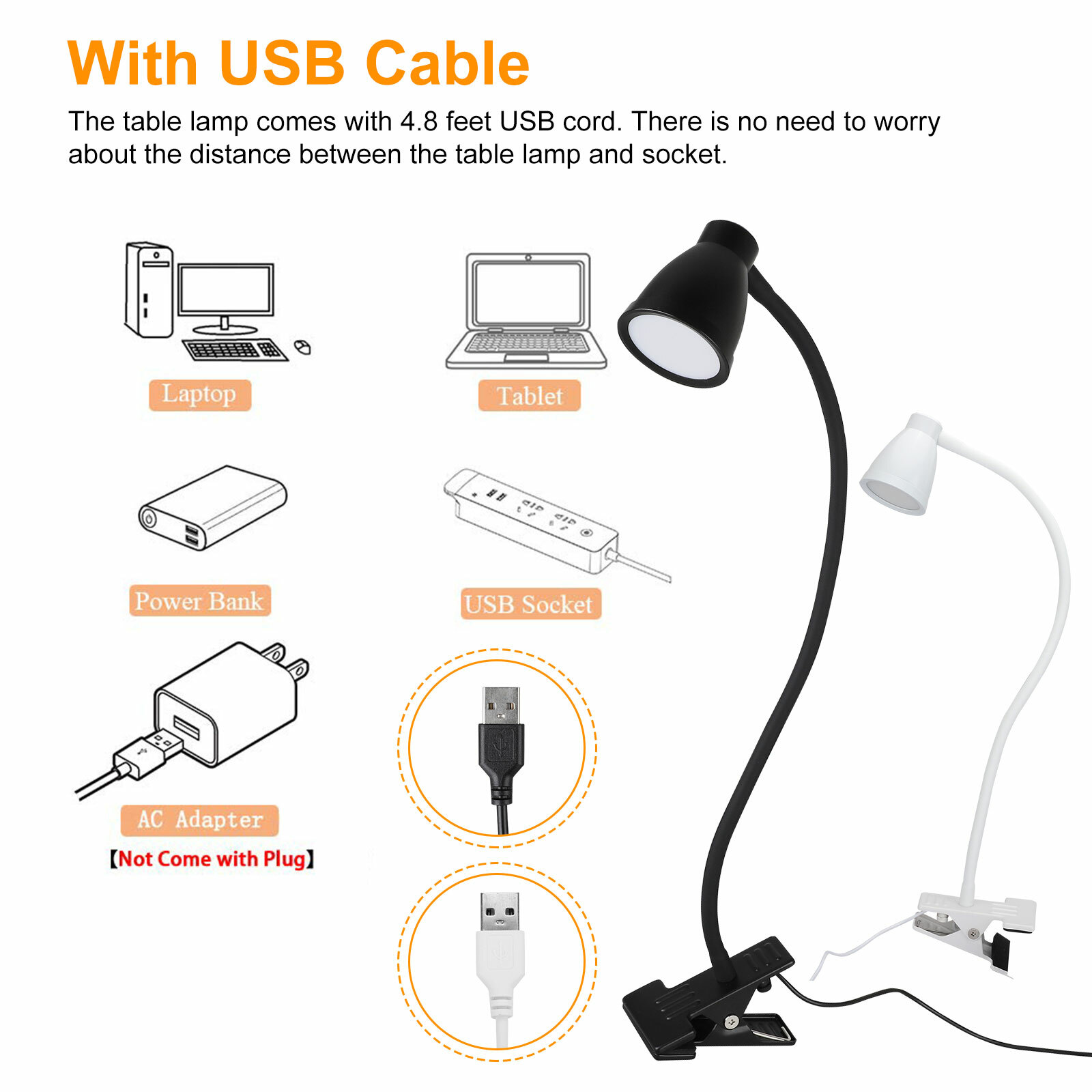USB Reading Light Flexible LED Lamp Laptop Computer Clip On Bed Desk ...