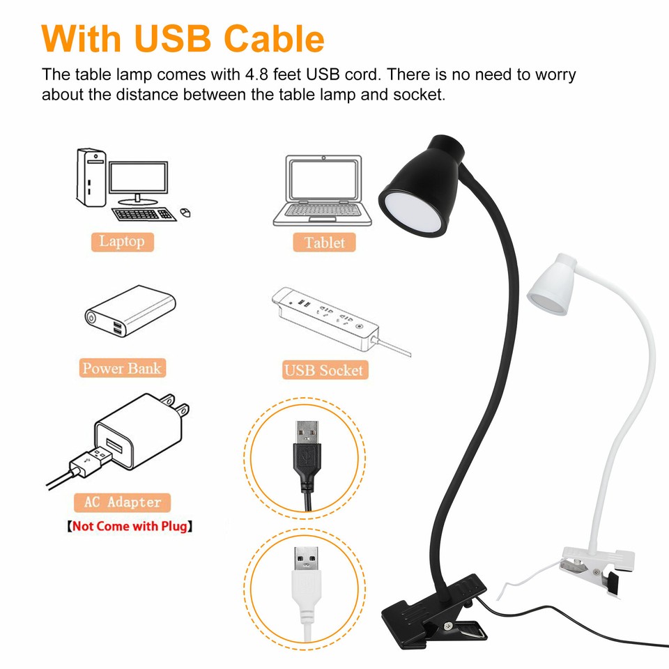 USB Reading Light Flexible LED Lamp Laptop Computer Clip On Bed Desk ...