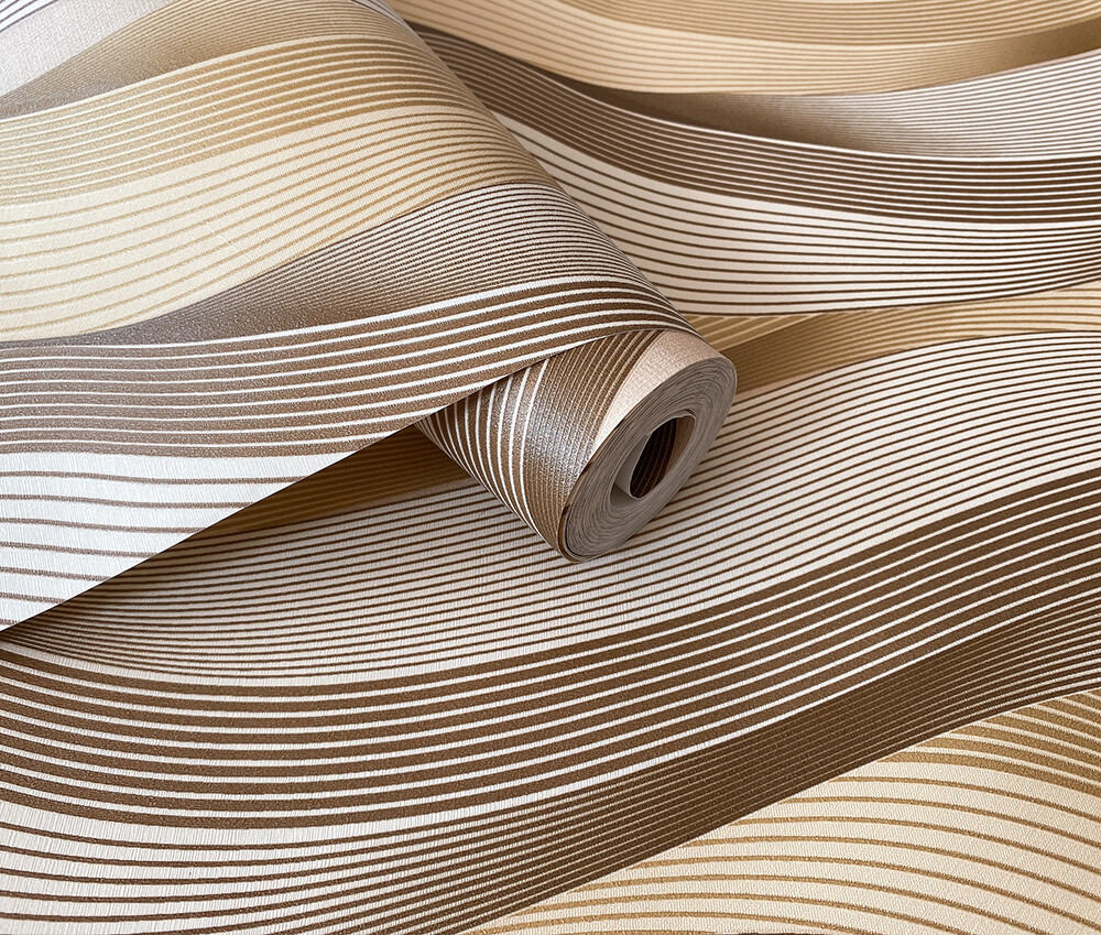 9.5m 3D Wave Stripe Wallpaper Beige Bedroom Living Room Wall Paper ...