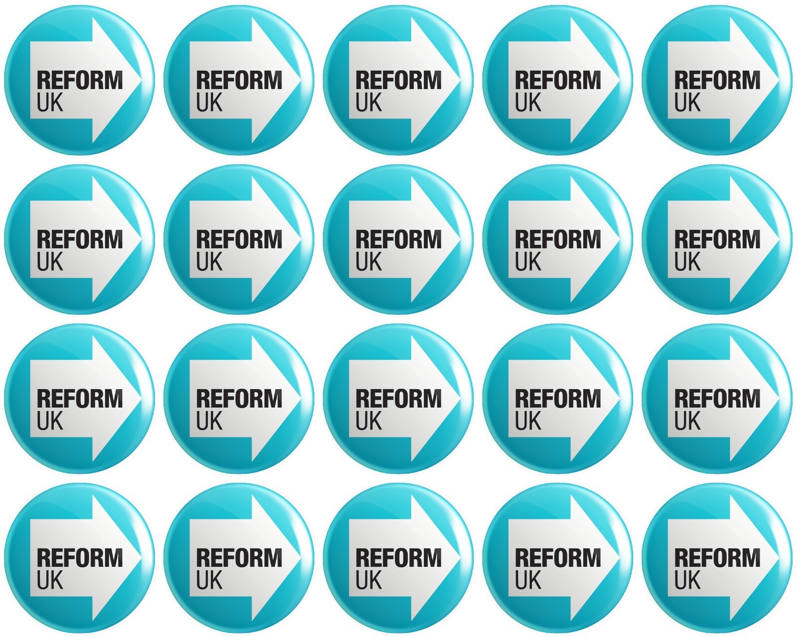 20 x Reform UK Party BUTTON PIN BADGES 25mm 1 INCH | Nigel Farage Tice ...
