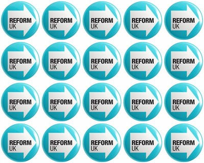 20 x Reform UK Party BUTTON PIN BADGES 25mm 1 INCH | Nigel Farage Tice ...
