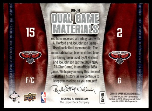 2009-10 Upper Deck - Dual Game Materials Al Horford, Joe Johnson #DG-JH ...