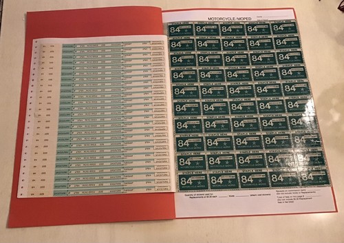 1984 Texas Motorcycle Moped License Plate Stickers (50 Stickers total ...