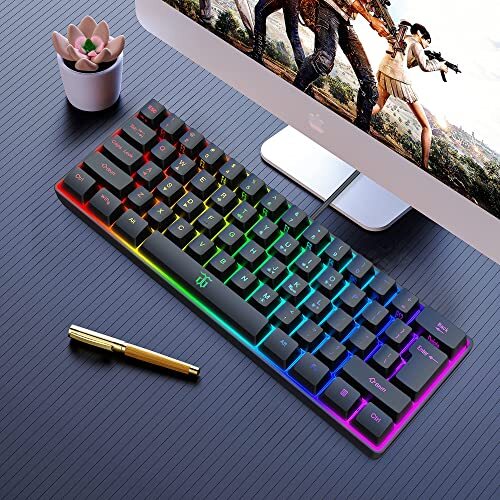 Snpurdiri 60% Wired Gaming Keyboard, RGB Backlit Ultra-Compact Mini ...
