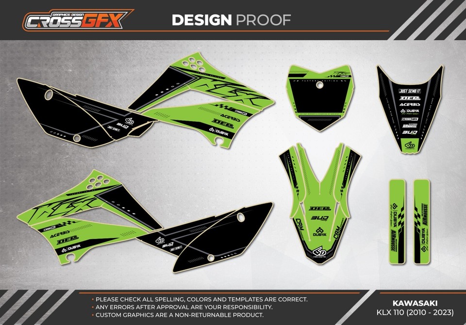 KAWASAKI Complete Graphics KX F KLX 65 85 110 112 125 140 150 230 250 ...