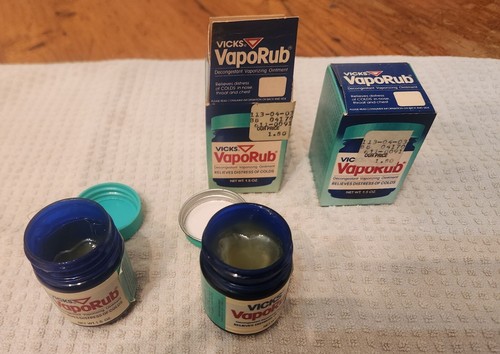 3 Vintage VICKS VapoRub Cobalt Blue Jars & Caps. 1.5 Oz Metal & Plastic ...