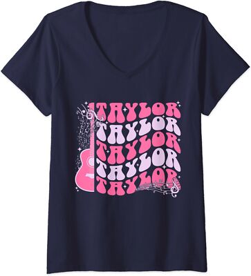 Retro TAYLOR First Name Personalized Groovy Birthday Ladies' V-Neck ...