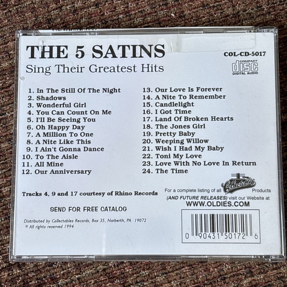 The Five Satins Sing Their Greatest Hits NEW CD 24 Tracks Doo Wop R&B ...