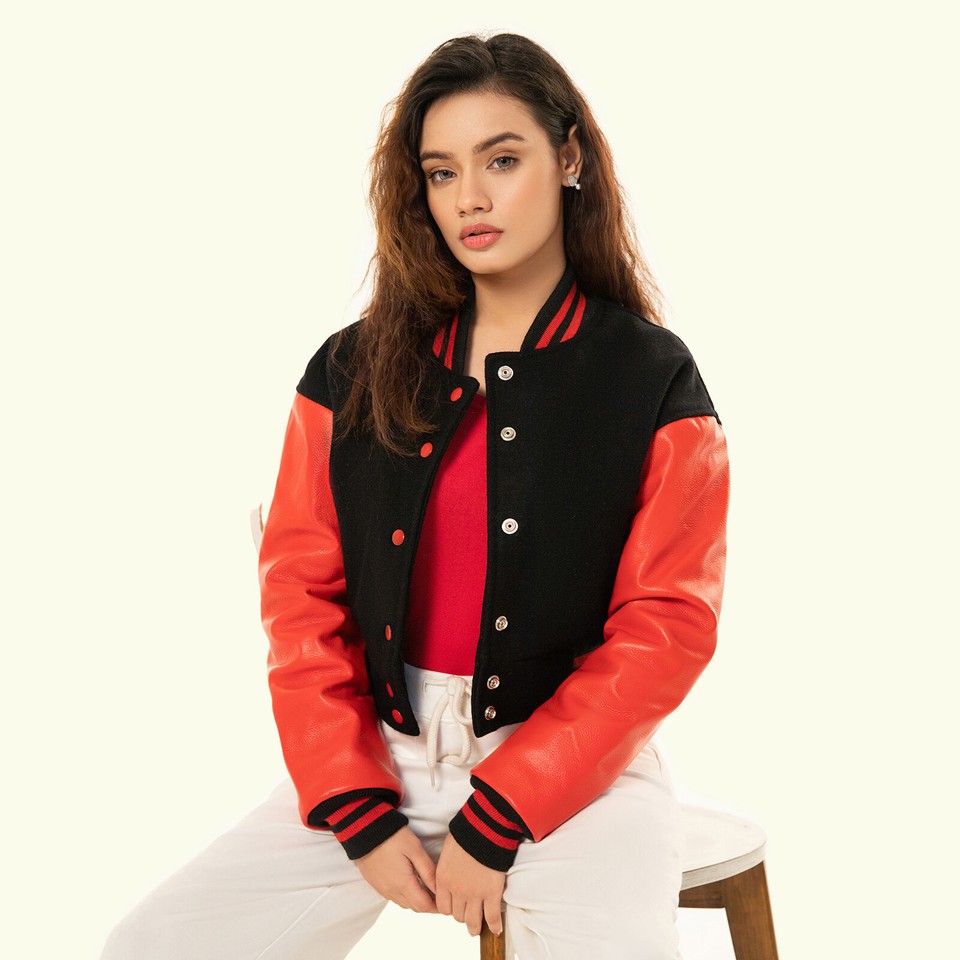 Cropped Jacket Varsity Letterman Crop Jackets for Women Wool Body ...