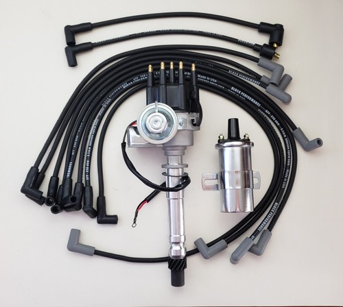 CHEVY 350 SMALL HEI DISTRIBUTOR + BLACK 8.5mm WIRES OVER VALVE COVER ...