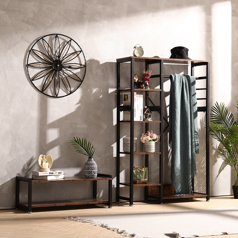 Industrial Open Wardrobe Clothes Rail Rack Bedroom Rustic Wood Metal ...