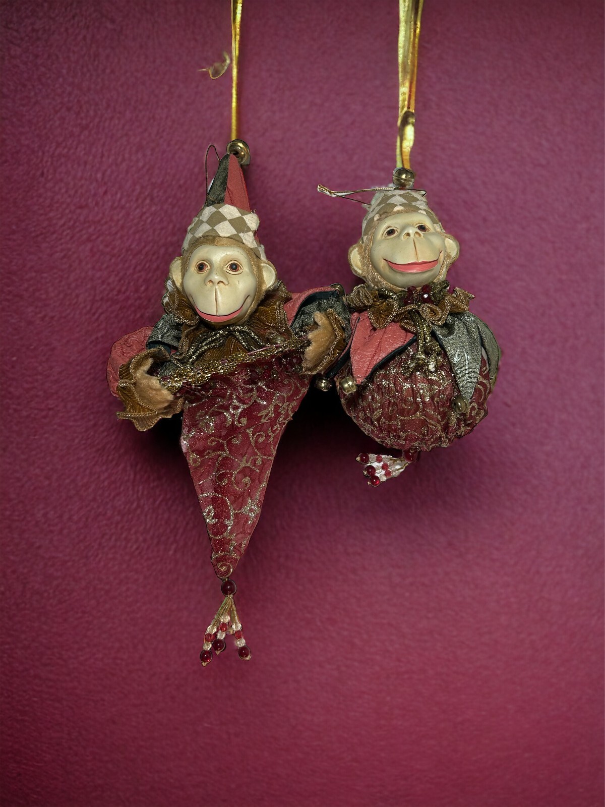 Lot of 2 Mark Roberts Flying Monkey Fabric Resin Jester Monkey Ornament ...