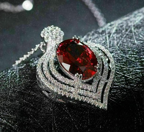 3Ct Oval Cut Red Garnet Women Pendant 14k White Gold Plated Free Chain ...
