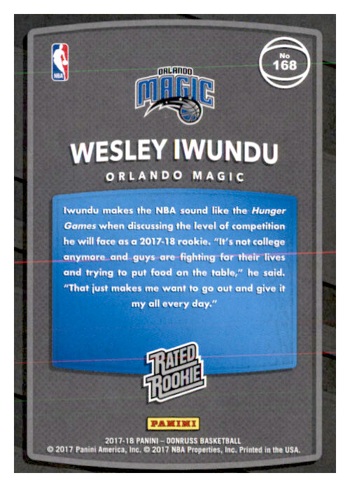 2017-18 Donruss Rated Rookie Wes Iwundu Magic #168 NBA RC PWE | eBay
