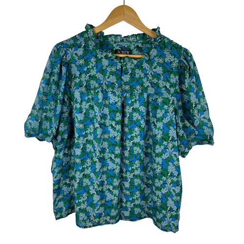 J Crew Ruffle Trim Top in Hyacinth Fields Size XL Floral Preppy ...