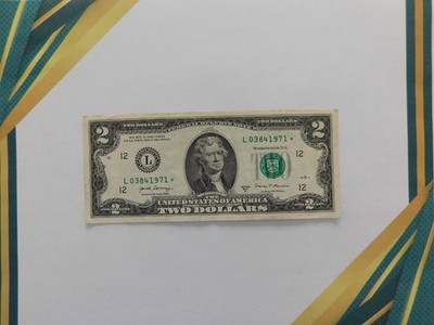 US $2 Dollar Bill Money Cash Currency year 1971 IN SERIAL NUMBER Star ...