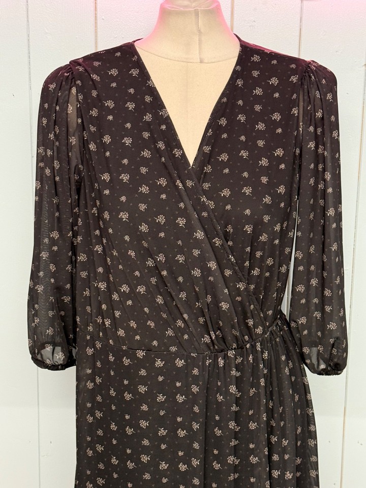 Saint Tropez Dress Size Large Ladies Black Floral Pattern Wrap Midi RRP ...