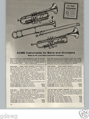 1957 PAPER AD Acme Master Artist Brand Instruments Cornet Trumpet ...