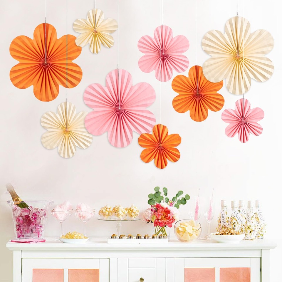 Paper Flowers & Fans Wall Decor Orange Flower Party Decorations | eBay
