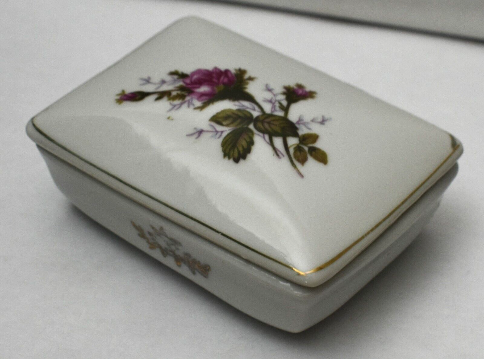 Antique Porcelain Trinket/Cigarette Box Roses Gold Trim Art Deco Ornate ...