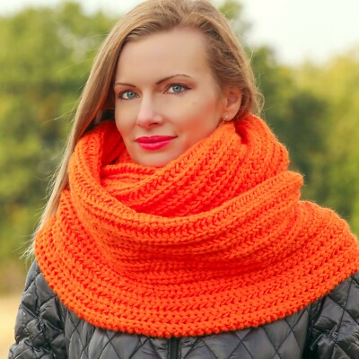 Orange designer infinity scarf handmade elegant fashion round shawl ...