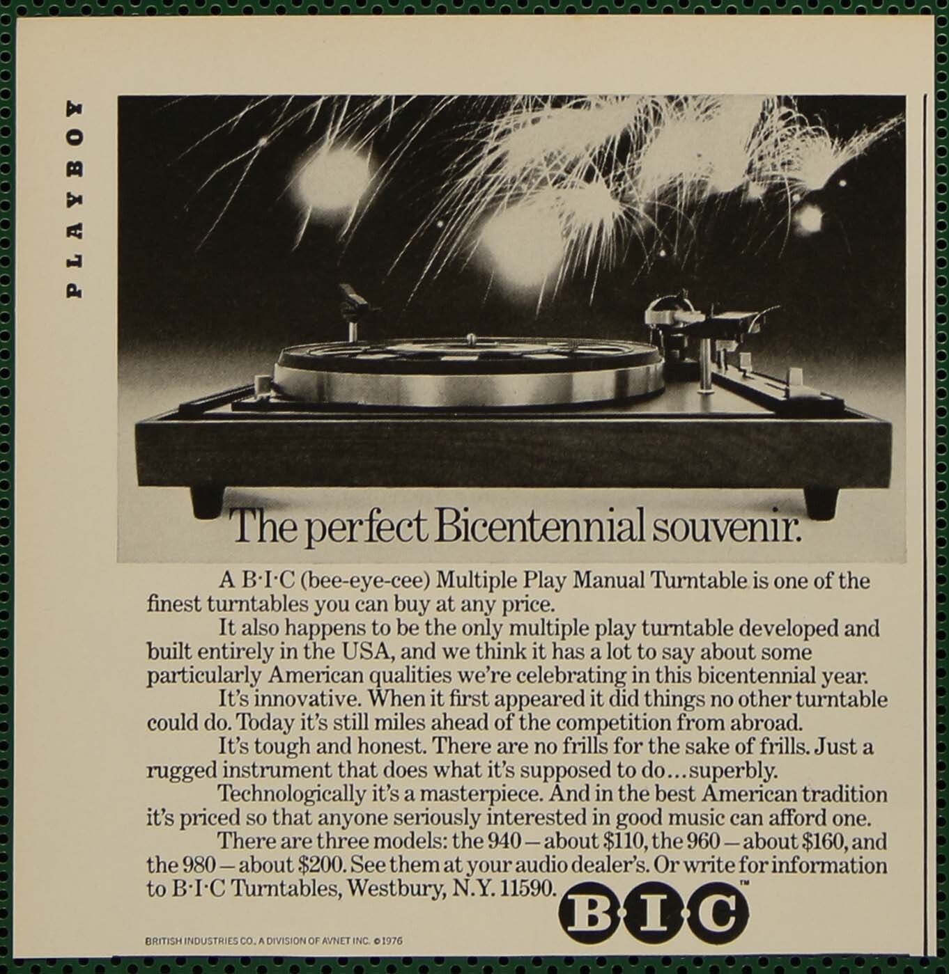 BIC Multiple Play Manual Turntable 940 960 980 USA Vintage Print Ad ...