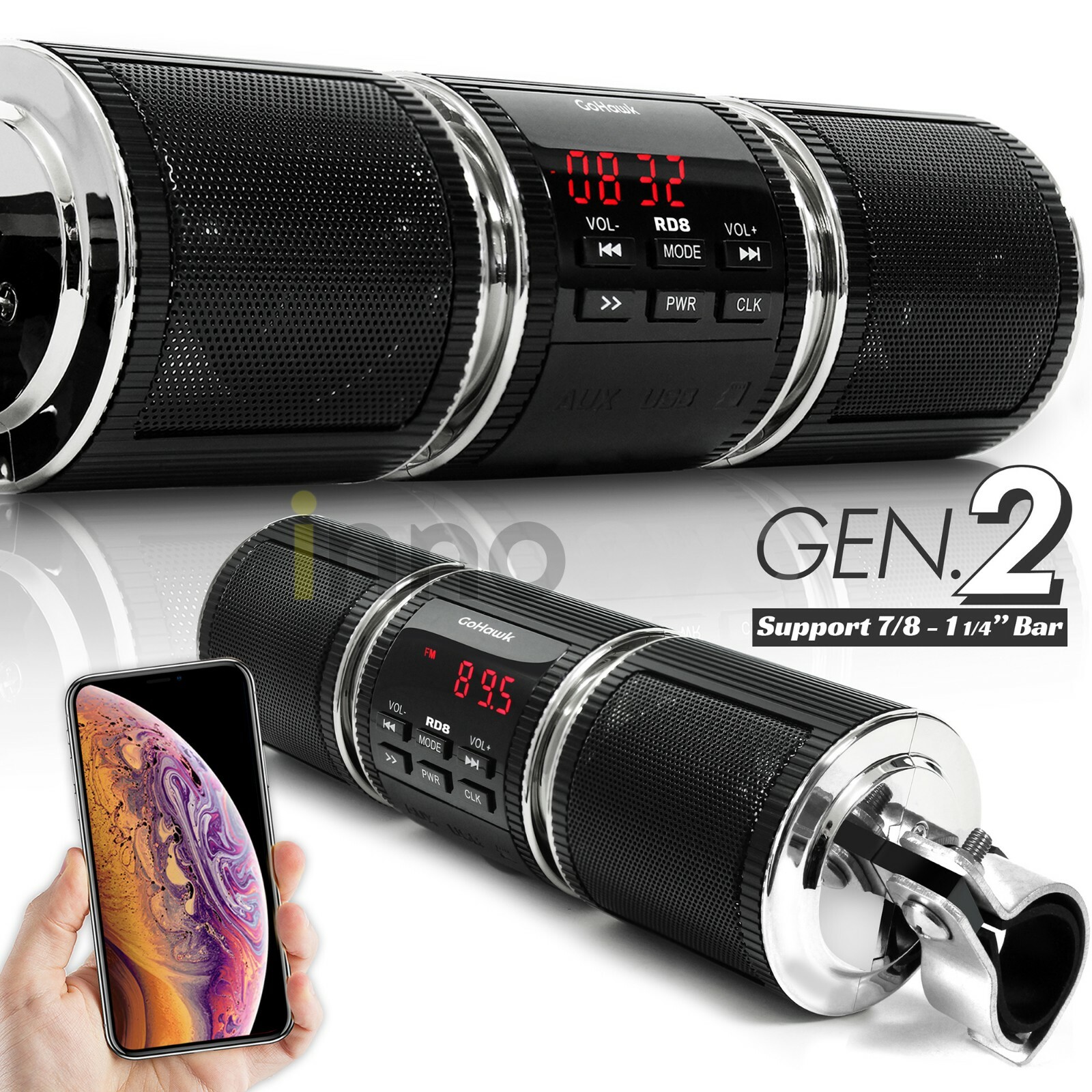 Waterproof Bluetooth Motorcycle Stereo Speaker MP3 Audio System USB AUX ...
