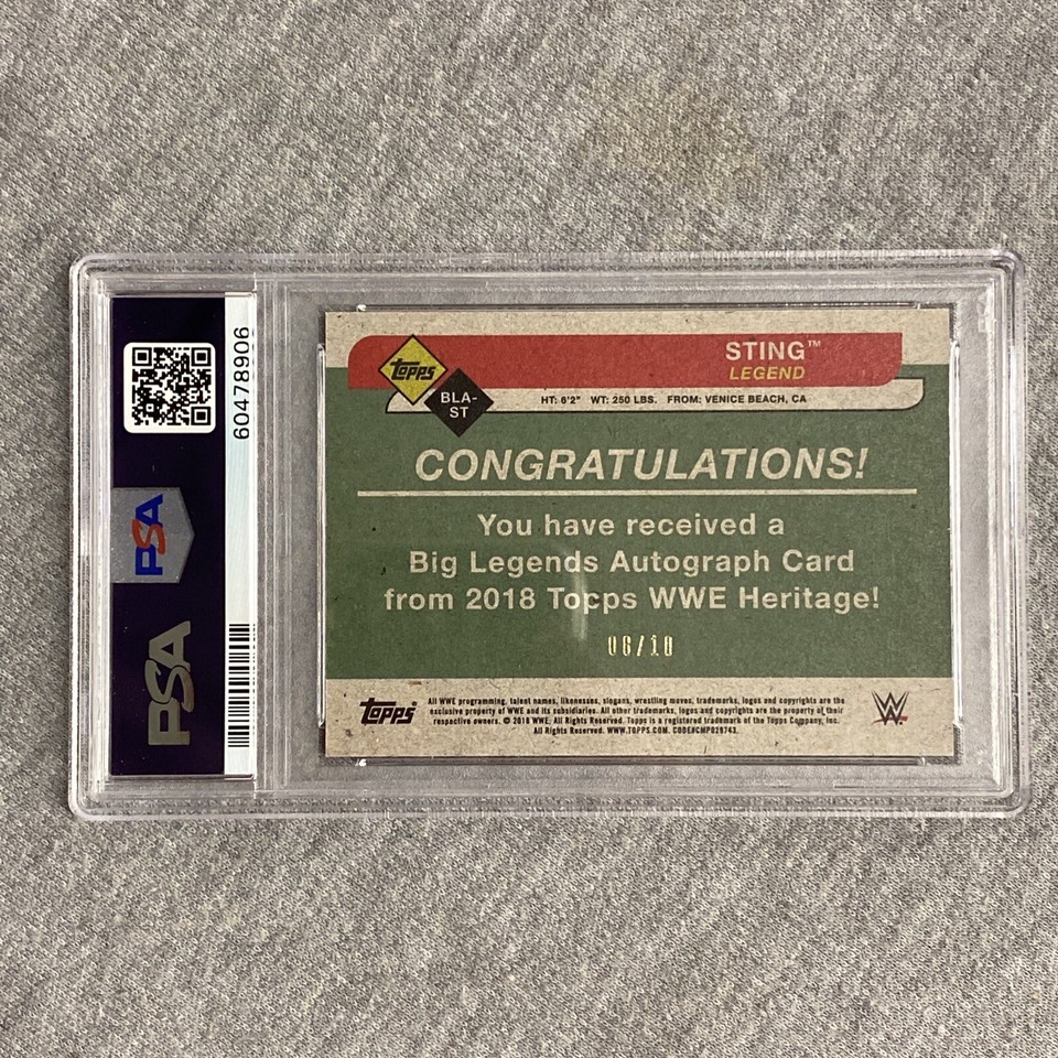 2018 Topps Heritage WWE Sting Big Legends Autographs Gold 08/10 PSA 8 ...