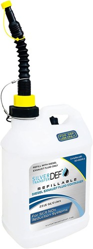 Diesel Exhaust Fluid Refillable DEF Jug 2.5 Gallon Silver Transfer STS ...