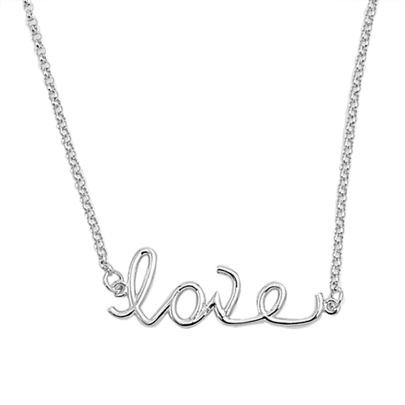 925 Sterling Silver 28mm Love Script Pendant Necklace Women Girls | eBay