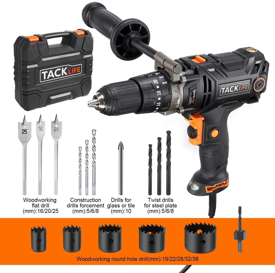 Concrete Drill, TACKLIFE Hammer Drill with 620in-lb/70N.m Torque ...