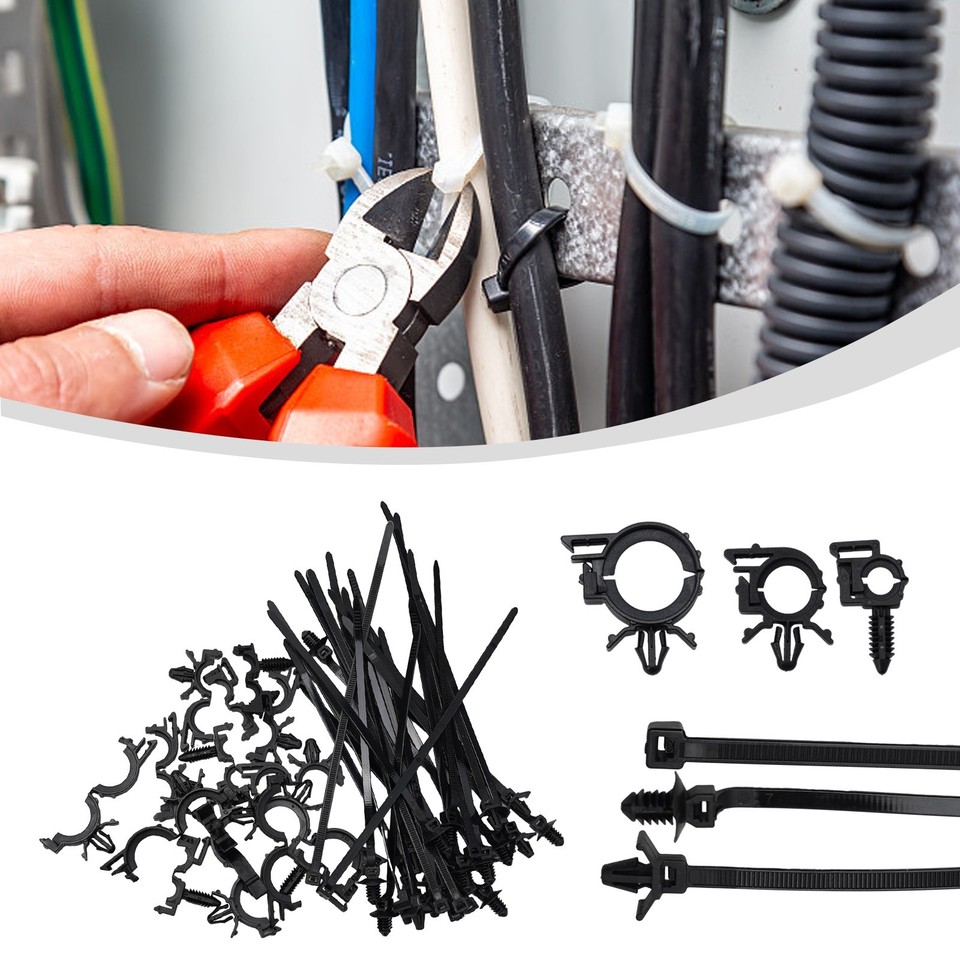 Premium Nylon Plastic Push Mount Cable Zip Ties with Wire Clips (45Pcs ...