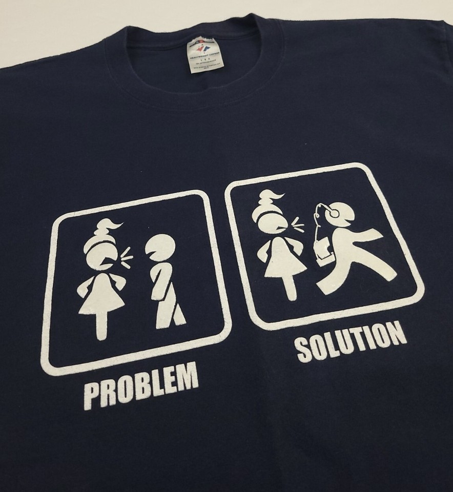 Vintage Y2k Problem Solution Funny Print T Shirt Vtg Yelling Music ...