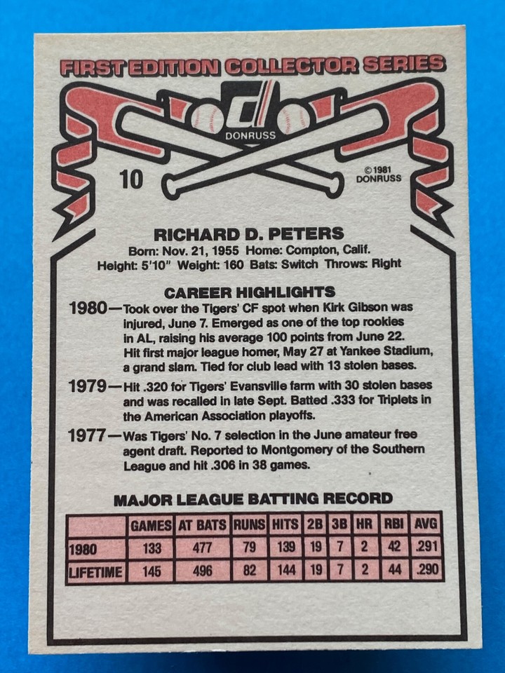 1981 Donruss Ricky Peters #10 Detroit Tigers | eBay