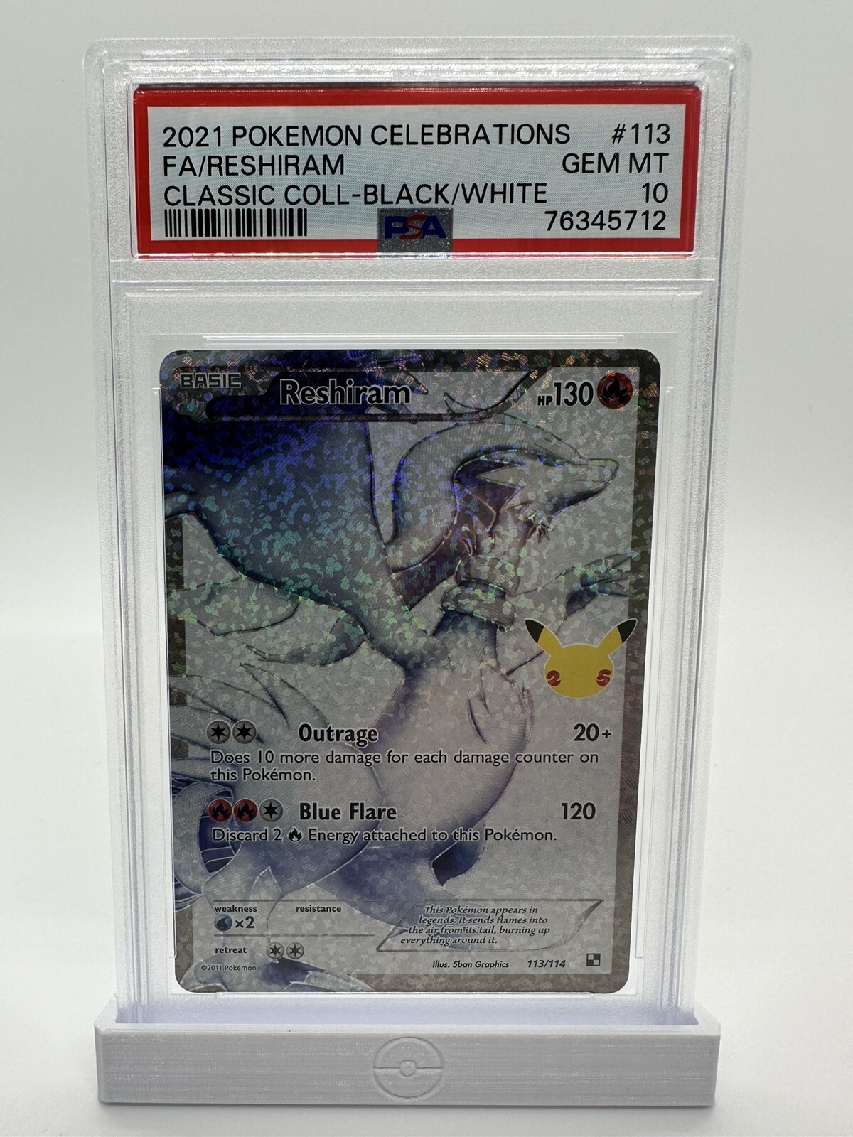 2021 Pokémon Reshiram 113/114 Celebrations Classic Collection BW GEM MT ...