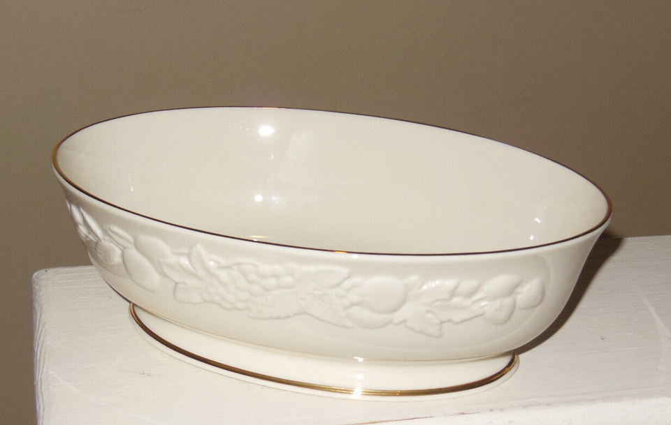 Lenox Fruits Of Life Serving Bowl 9.5" Oval Ivory Embossed 24K Gold ...