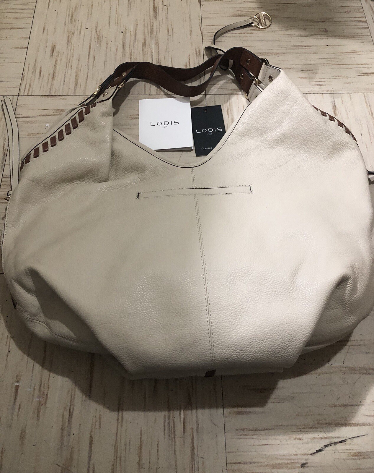 LODIS Large Whipstitch Leather Tote Lacey Sand/Chestnut | eBay