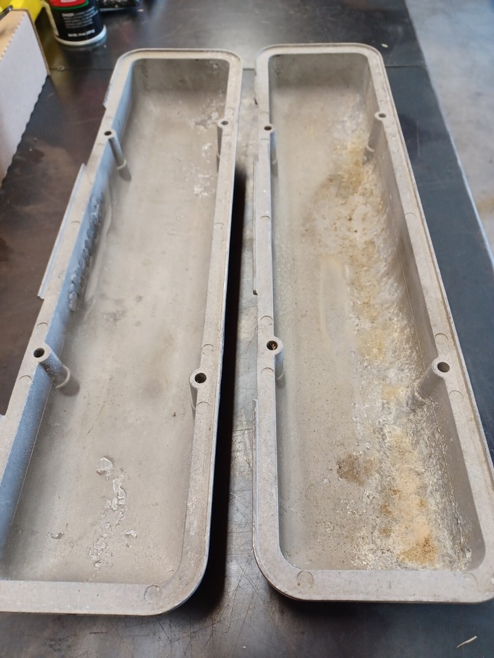 1956-1957 Corvette 9 Fin Low Script Valve Covers with Staggered Holes ...