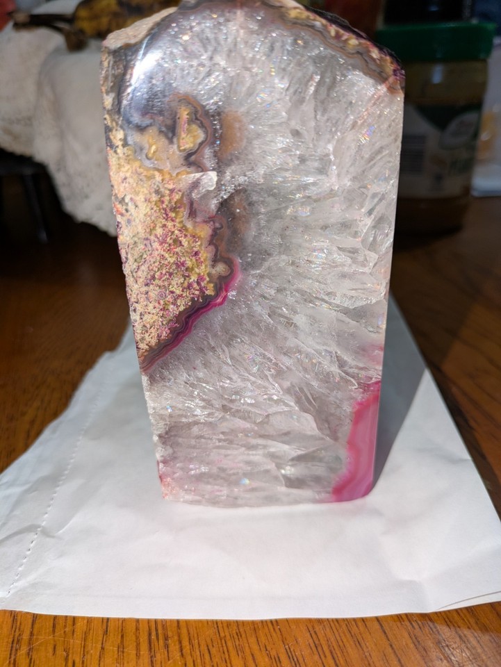 Pink Agate Geode Half Brazilian Stone Dyed With Cavity Front Polished ...