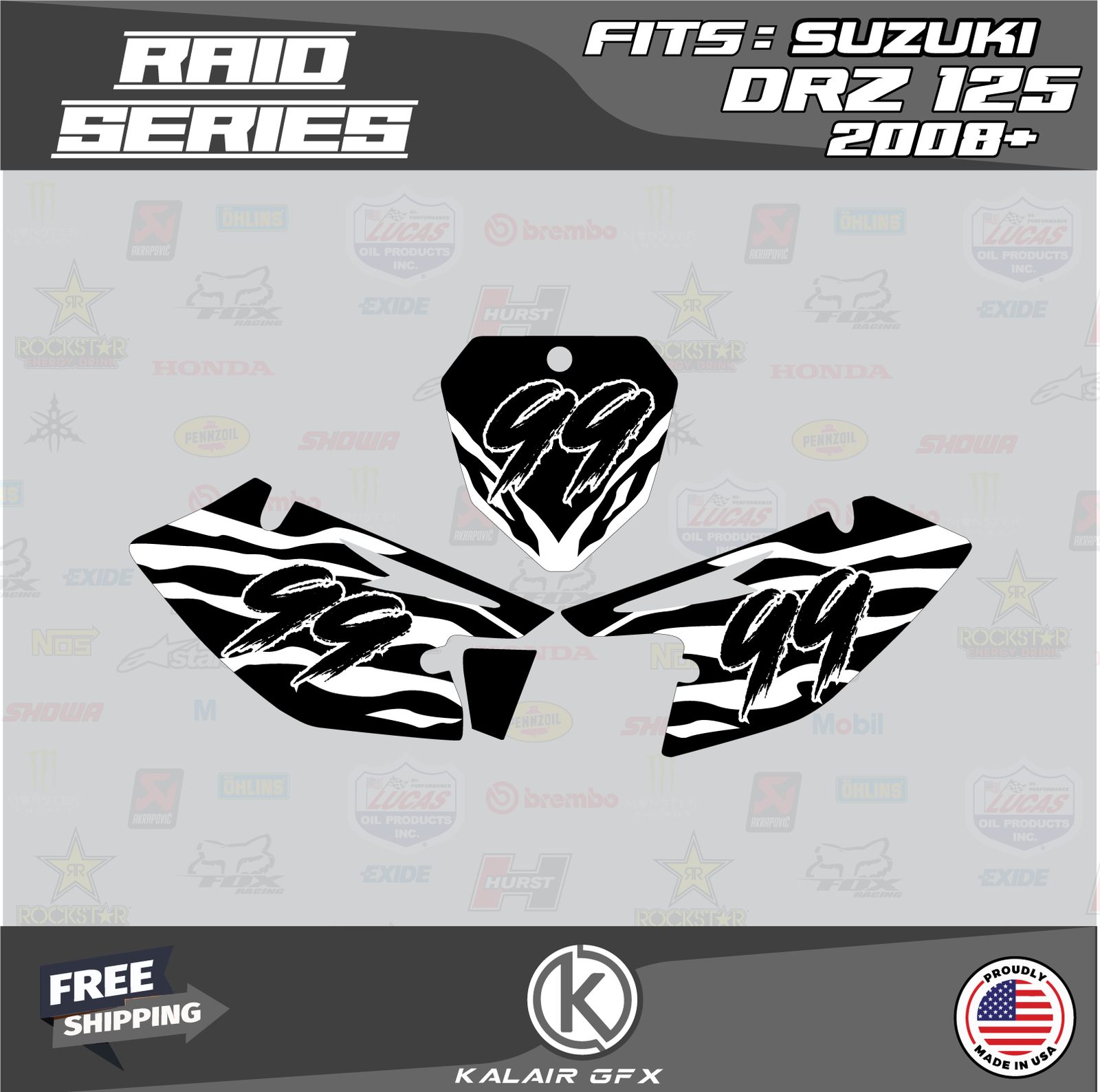 Graphics Kit for Suzuki DRZ125 (2008-2021) DRZ 125 Raid Series - WHITE ...