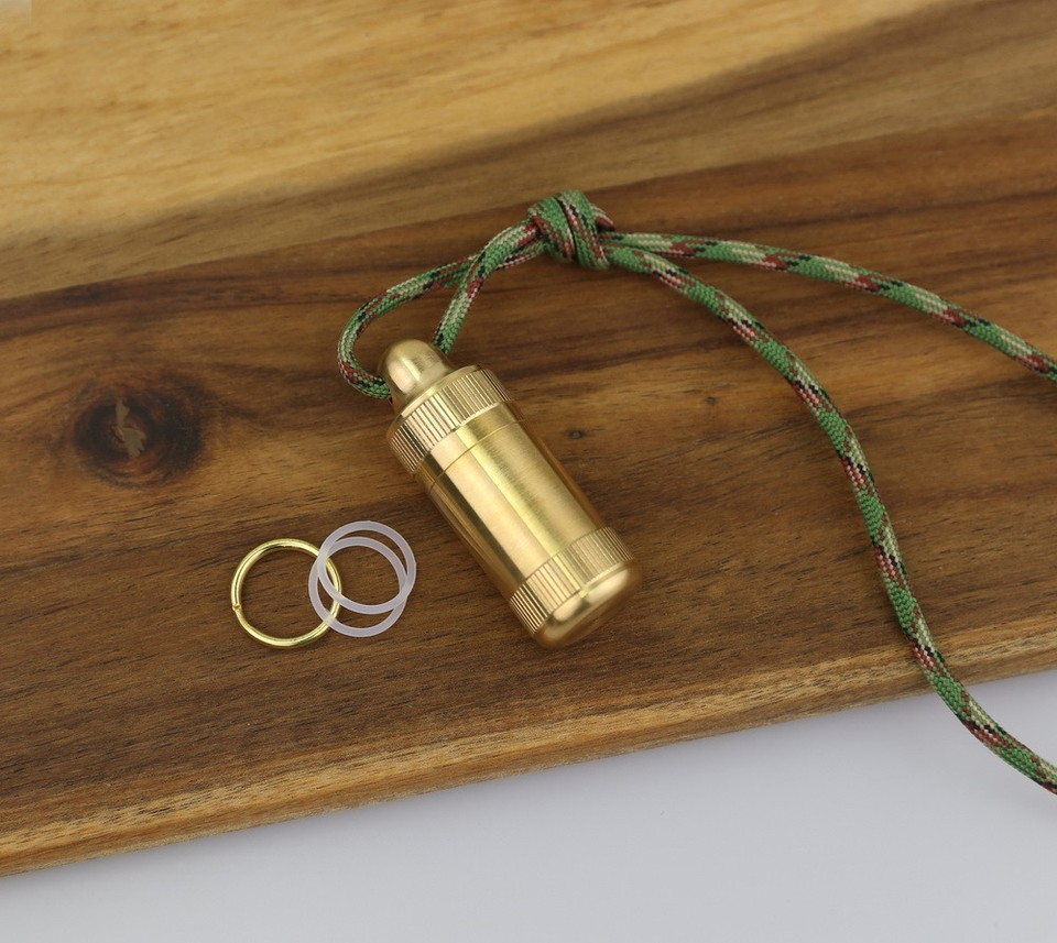 Small & Large Brass Pill Storage Case Bottle Holder Keychain Capsule ...