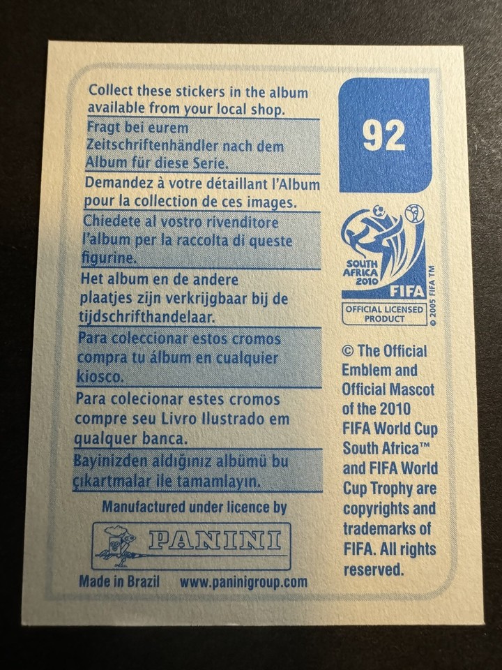 2010 Panini Fifa World Cup South Africa Sticker Eric Abidal #92 France ...